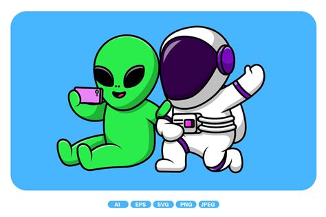 Cute Alien And Astronaut Selfie People Illustrations ~ Creative Market