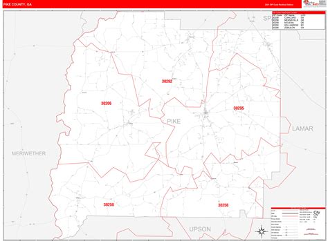 Pike County Ga Zip Code Wall Map Red Line Style By Marketmaps