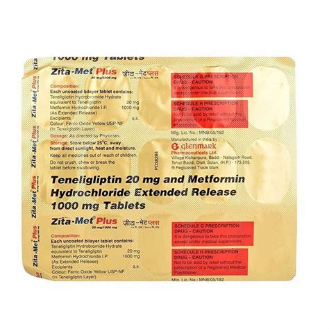 Teneligliptin And Metformin Hydrochloride Extended Release Tablets 20
