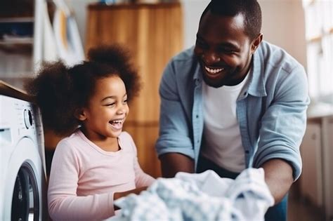 África American Padre E Hija Lavando Ropa Juntos Foto Premium