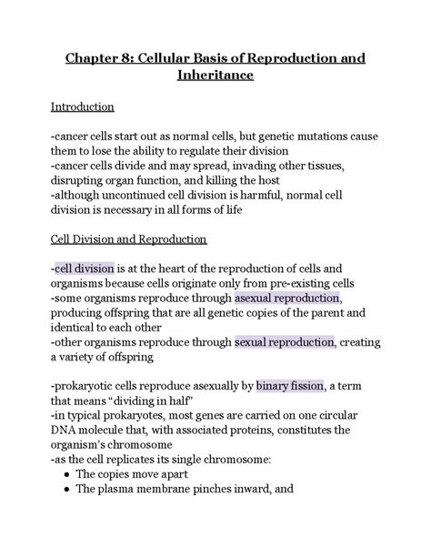 Chapter 8 Cellular Basis Of Reproduction And Inheritance Chapter 8