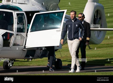 Eric Trump Arrives By Helicopter At Trump International Golf Links