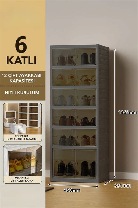 Teknotrust 6 Katlı Katlanabilir Ayakkabılık Modüler Ve Portatif Düzenleyici Antrasit Renk