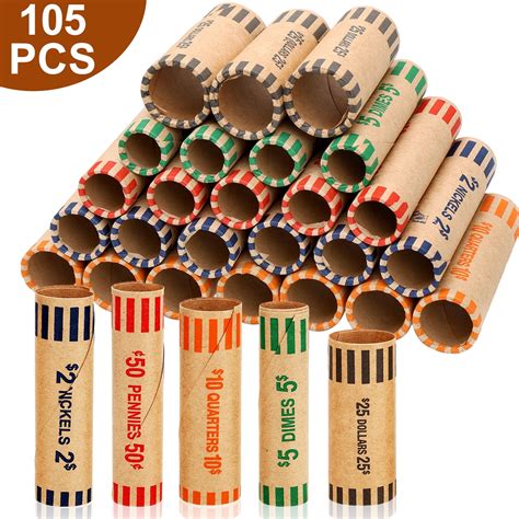 Tsv 105pcs Assorted Preformed Coin Wrappers Rolls Bulk Preformed Paper