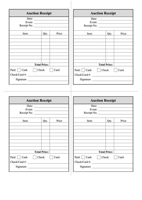 Auction Winner Receipt Template Printable Pdf Download