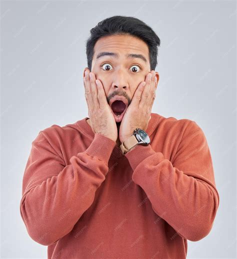 Premium Photo Surprise Shock Face And Portrait Of Man On White