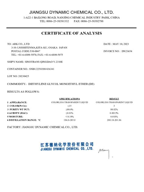 Fillable Online Glycol Ether Acetates Jiangsu Dynamic Chemical Co
