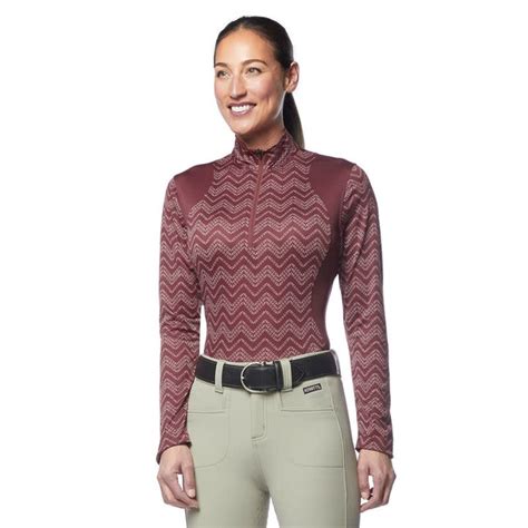 Kerrits Womens Easy Stride Ice Fil Long Sleeve Shirt Print Mahogany Hoofprint Chevron