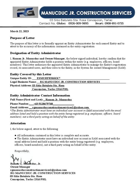 Entity Administrator Appointment Letter Pdf