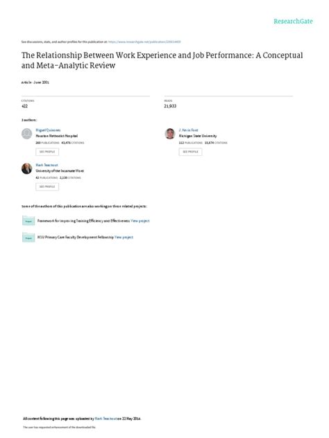 The Relationship Between Work Experience And Job P Pdf