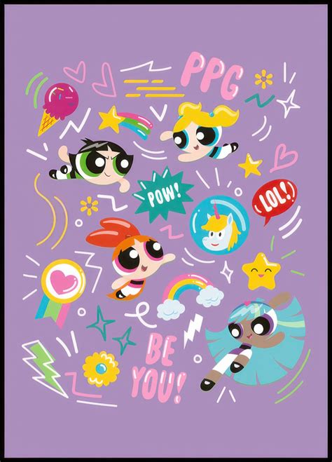The Powerpuff Girlsâ ¢ Elements Poster Powerpuff Girls Vibrant Flying Cartoon Poster Store Uk