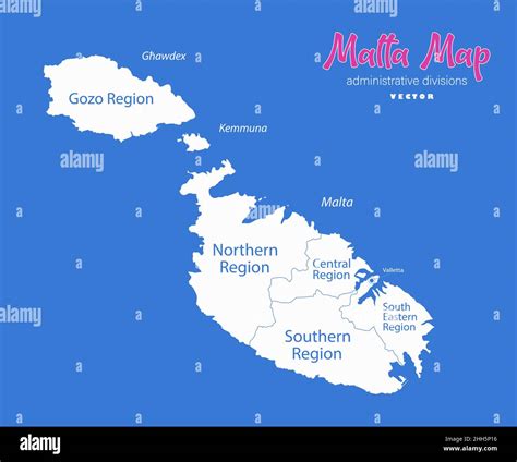 Malta Regions Map Whit Names Blue Background Vector Stock Vector Image