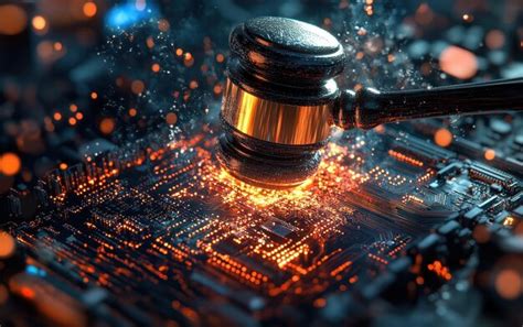 Gavel Striking A Circuit Board Digital Justice Technology Law