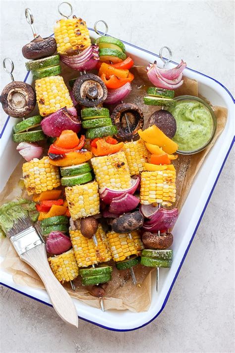 Grilled Veggie Kabobs Creamy Chimichurri The Wooden Skillet