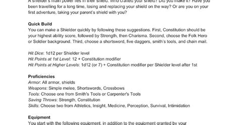 Homebrew My First Homebrew Shielder Class Constructive Feedback