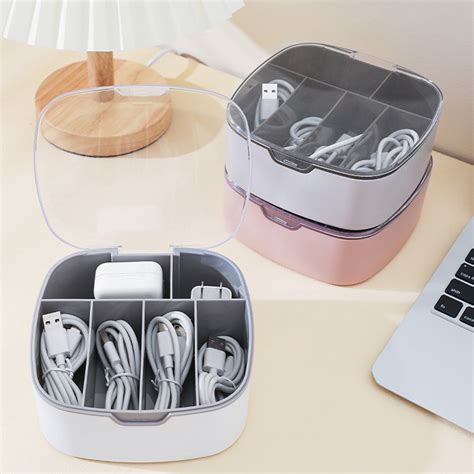Cable Box Space Saving Classification With Lid See Through Data Cable Storage Holder For Drawers