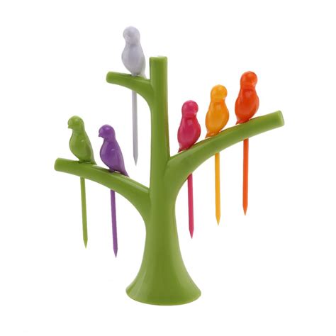 Tree And Bird Shaped Plastic Toothpick Fruit Fork Grandado