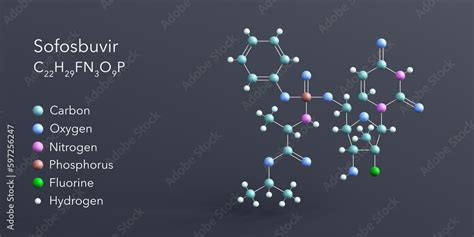 Sofosbuvir Molecule 3d Rendering Flat Molecular Structure With