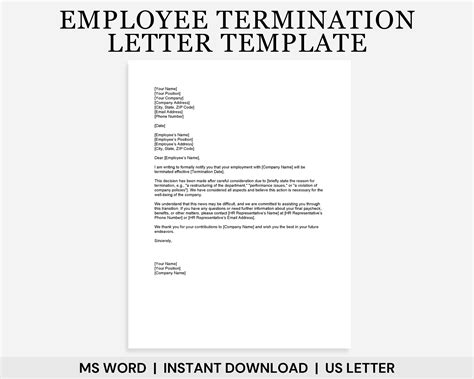 Employee Termination Letter Template Job Termination Letter Template Termination Of Employment