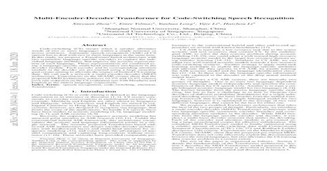 Pdf Multi Encoder Decoder Transformer For Code Switching Multi Encoder Decoder Transformer