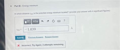 Solved Part B Energy Minimum At Which Distance Min Is