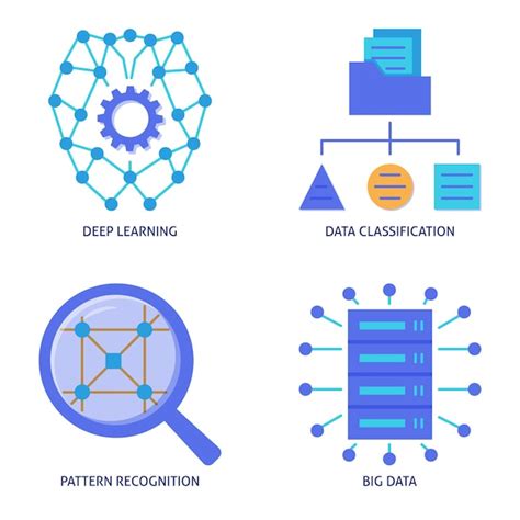 Data Classification And Deep Learning Icon Set Premium Vector