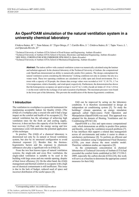 PDF An OpenFOAM Simulation Of The Natural Ventilation System In A University Chemical Laboratory