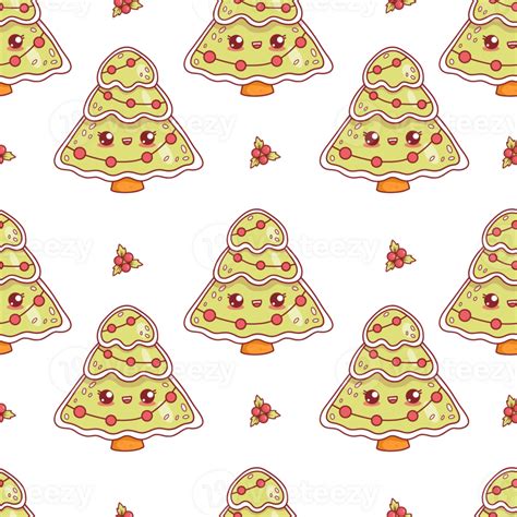 Seamless Pattern With Cute Christmas Gingerbread Tree 50890669 Png