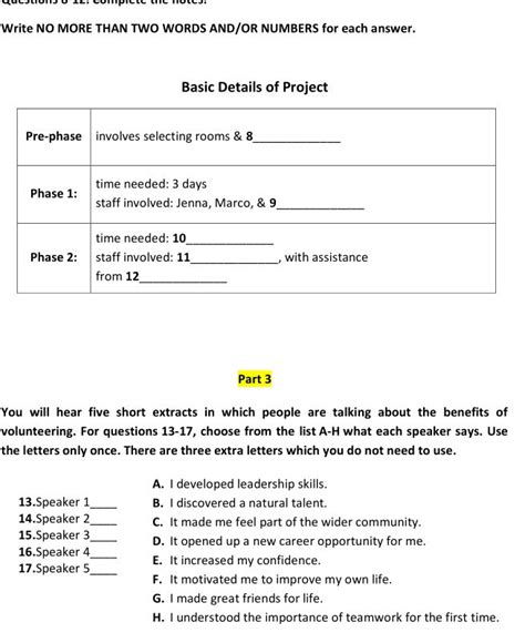 Write No More Than Two Words Andor Numbers For Each Answerbasic Details Of Projectpre Phase