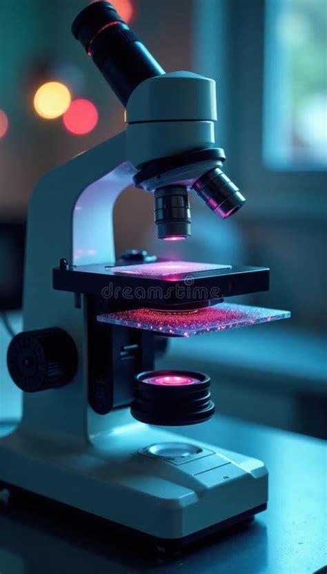 Microscope With Slides Focused On Cellular Structures Detail Specimen
