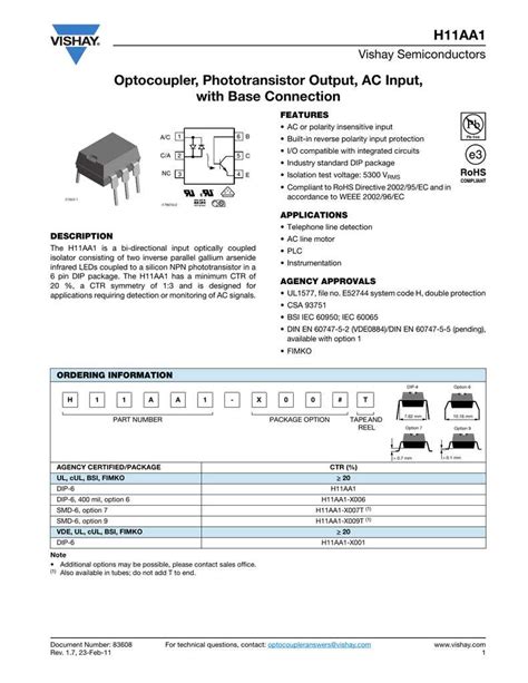 H11aa1 Datasheet Features Specifications And Applications