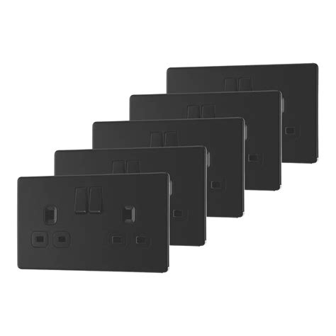 Lap 13a 2 Gang Dp Switched Sockets Matt Black With Black Inserts 5 Pack