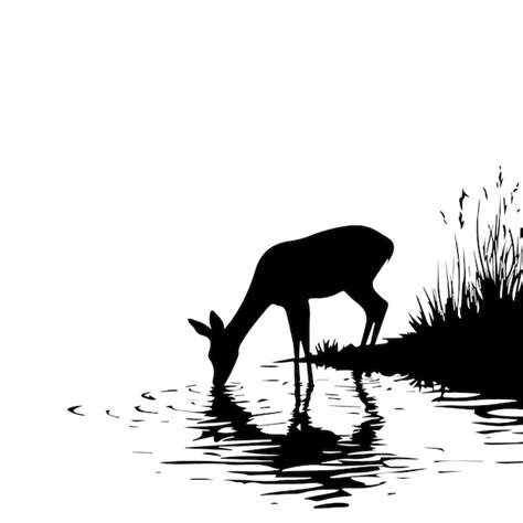 A Deer Is Drinking Water Silhouette Premium Ai Generated Vector