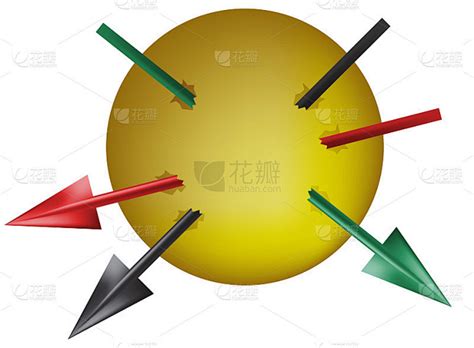 黄色球体和三个箭头在白色的背景