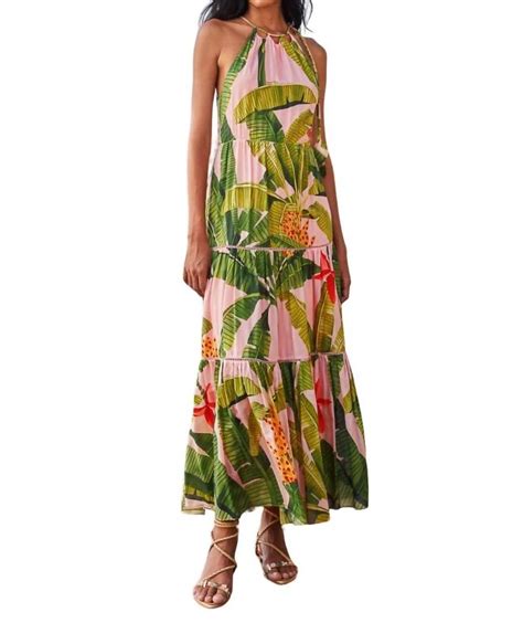 Farm Rio Sleeveless Maxi Dress In Banana Leaves Pink Dresses And Skirts