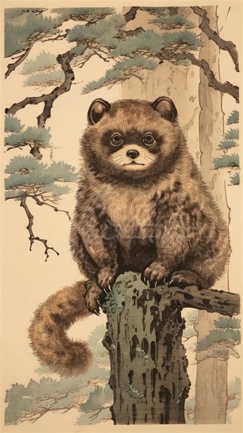 Traditional Japanese Tanuki Wildlife Raccoon Premium Photo
