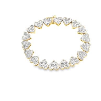 10k Yellow Gold Baguette Diamond Heart Bracelet 371ct Manhattan Jewelers