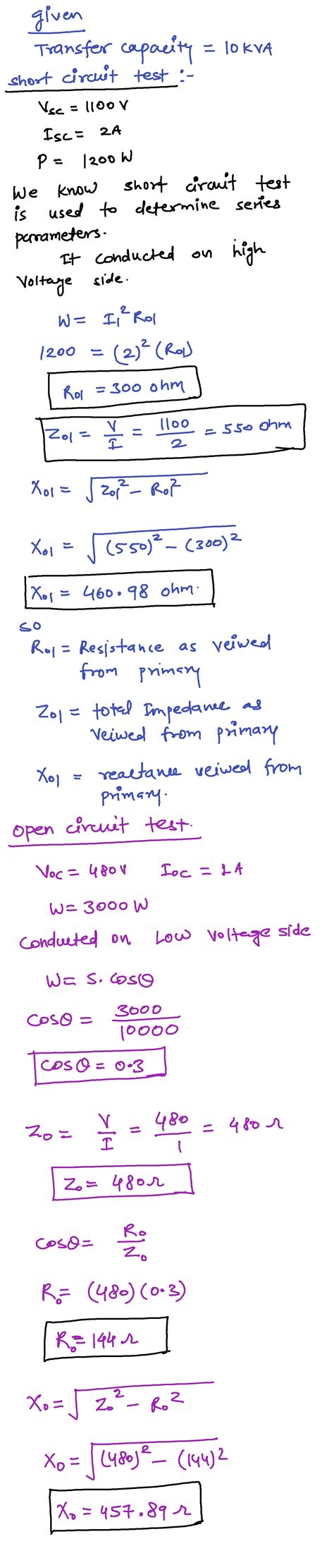 [solved] open circuit oc and short circuit sc tests were performed