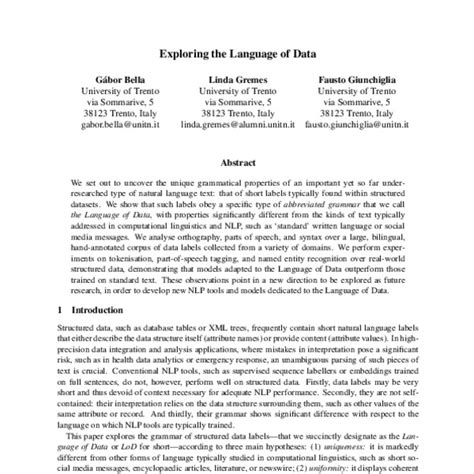 Exploring The Language Of Data Acl Anthology