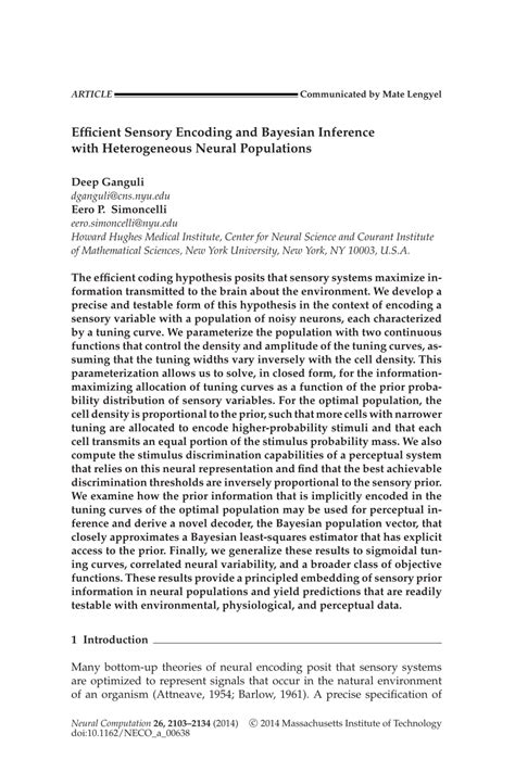 Pdf Efficient Sensory Encoding And Bayesian Inference With
