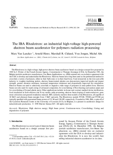 Pdf The Iba Rhodotron An Industrial High Voltage High Powered Electron Beam Accelerator For