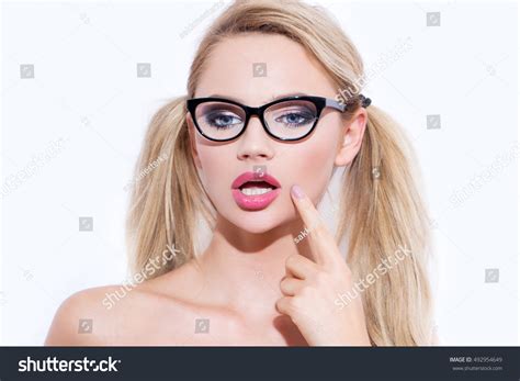 Sexy Blonde Woman Blue Eyes Glasses Stock Photo Shutterstock