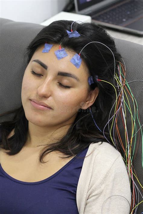 Woman Undergoes Eeg Electroencephalogram Neurological Examination With