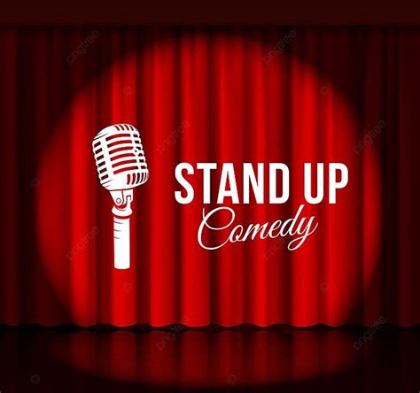 Stand Up Comedy Vector Concept With Microphone And Red Curtain Poster