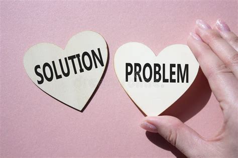 Solution Vs Problem Symbol Concept Word Solution Vs Problem On Wooden Hearts Businessman Hand