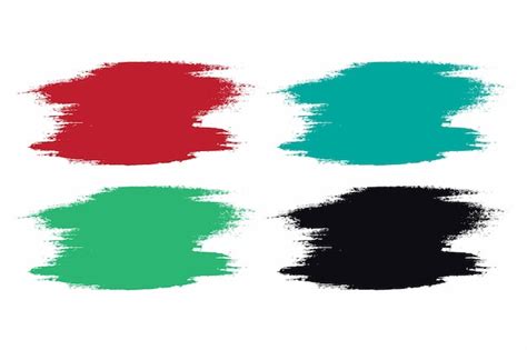 잉크 벡터 검정 및 다채로운 실루엣 페인트 브러시 스트로크 세트 프리미엄 벡터