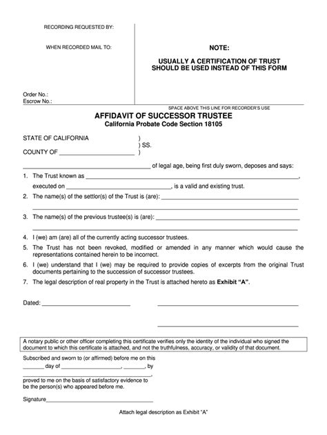 2015 Form Ca Affidavit Of Successor Trustee Fill Online Printable