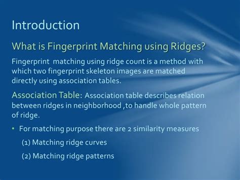 Fingerprint Matching Using Ridge Count Ppt