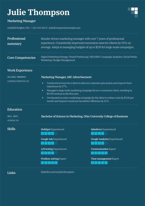 Core Competencies Section Resume Example