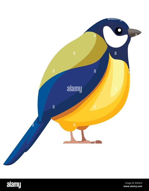 Titmouse Bird Sitting Flat Cartoon Character Design Colorful Bird Icon Cute Titmouse Template